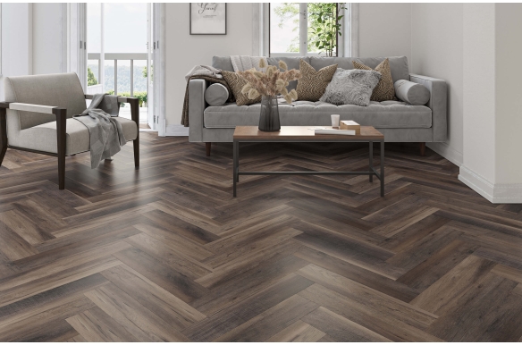 Deluxe Espresso Herringbone Click Vinyl